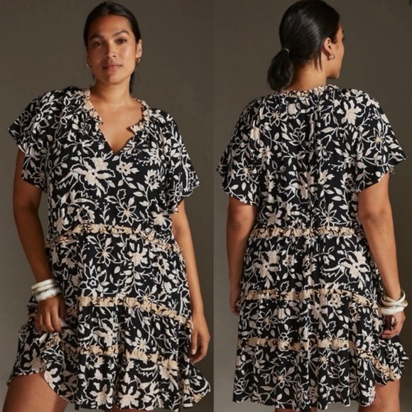 Anthropologie | Dresses | Anthropologie Robin Floral Ruffles Spliced ...